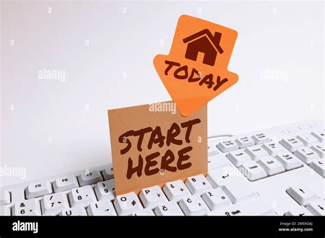 Texte Décriture Commencez Ici Concept Signifiant Dire à Quelquun Que