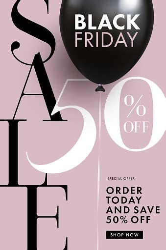 블랙 프라이데이 세일 3d 사실헬륨 풍선과 현대적인 타이포그래피가 있는 블랙과 핑크 베이지 색의 포스터 50 할인 판매 패션 템플릿 가격에 대한 스톡 벡터 아트 및 기타