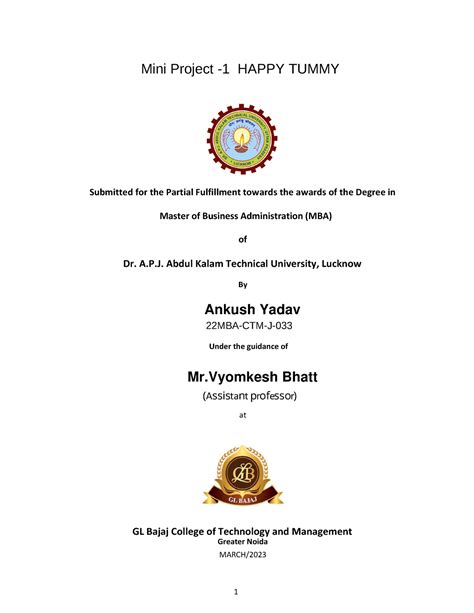 ankush yadav mini project 1 submitted for the partial fulfillment towards the awards of the