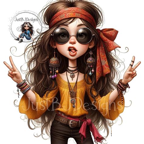 Hippie Girl Art Png And  Clipart For Commercial Use Digital Download