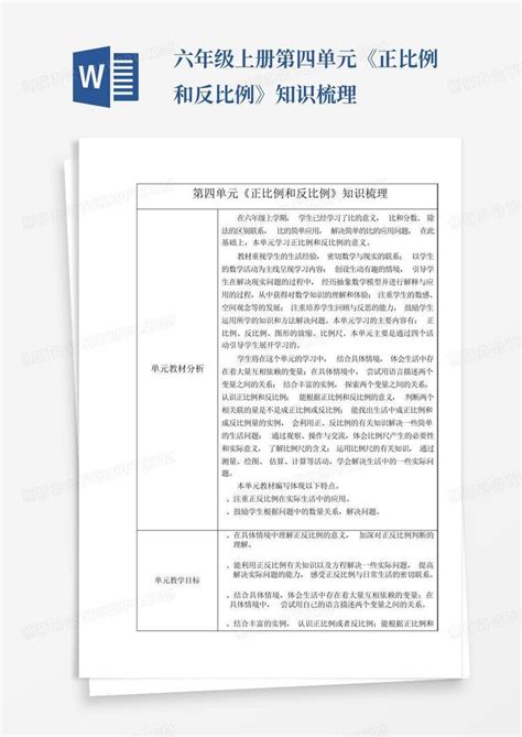六年级上册第四单元《正比例和反比例》知识梳理word模板下载 编号lmpbxyrd 熊猫办公