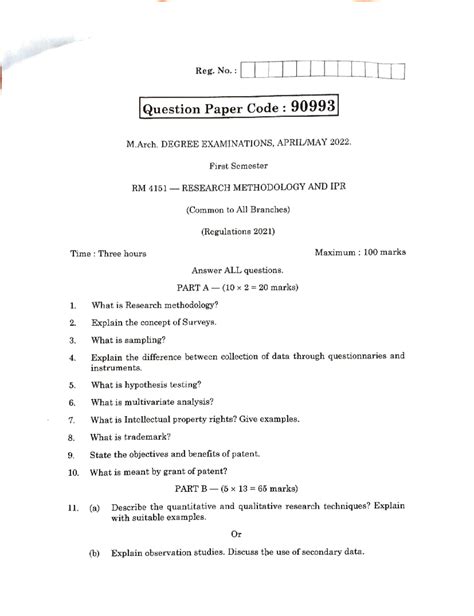 Model Question Paper For RM IPR Course Studocu