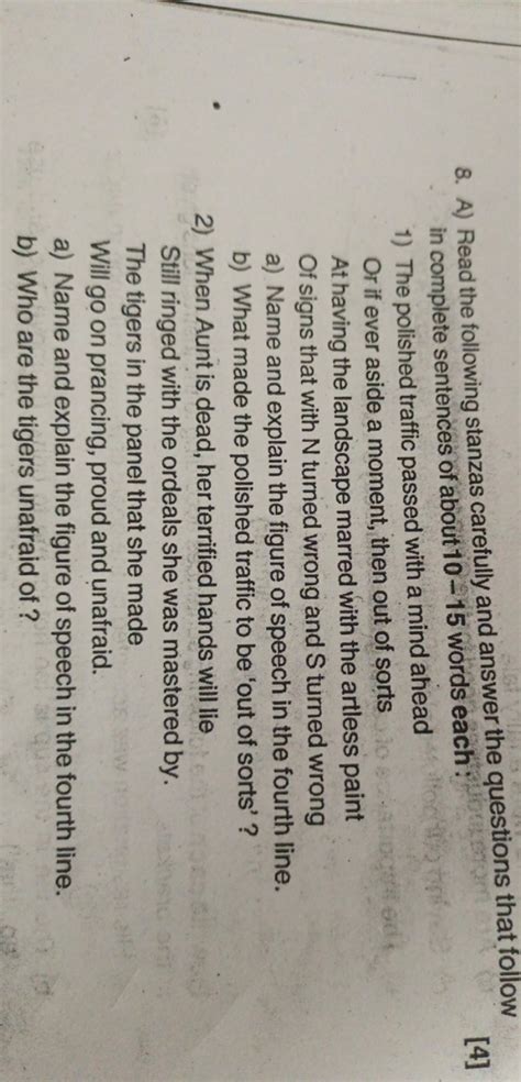 A Read The Following Stanzas Carefully And Answer The Questions That Fol