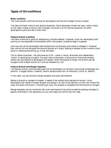 Types Of Git Workflows Basic Workflow Pdf