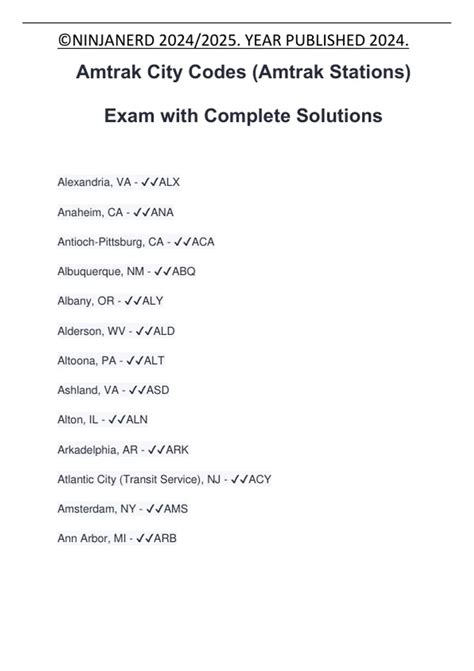 Amtrak City Codes Amtrak Stations Exam With Complete Solutions