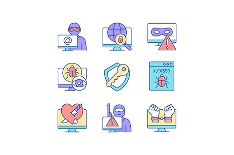 Cyber Attacks Types Rgb Icons Set Outline Icons ~ Creative Market