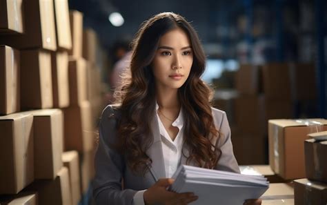 Premium Ai Image An Asian Woman Check The Order Ai