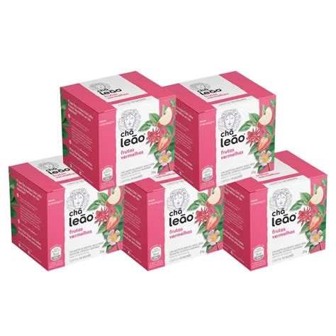 Kit 5 Chás Leão Frutas Vermelhas Com 10 Sachês Sabor Natural E Zero