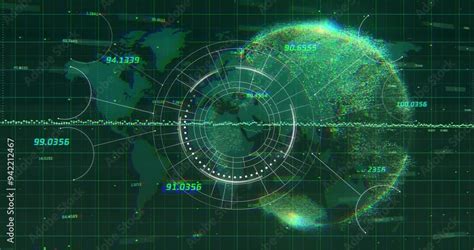 Digital World Map And Data Visualization Animation Over Green Grid