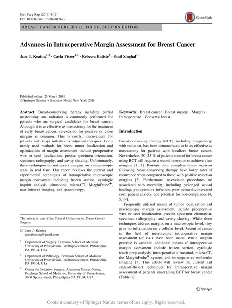 Advances In Intraoperative Margin Assessment For Breast Cancer Request Pdf
