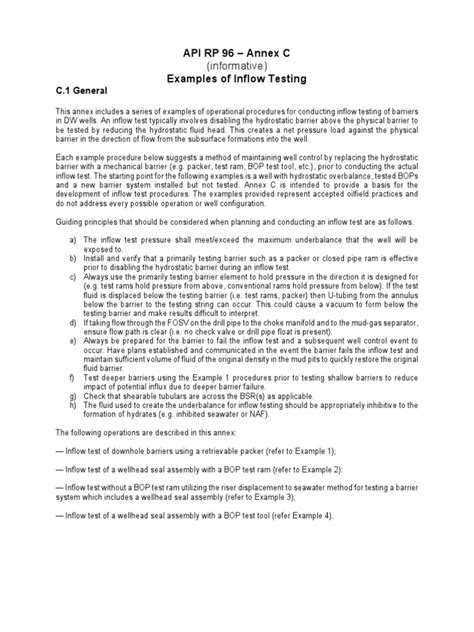 Api Rp 96 Deepwater Well Design And Construction Annex C Inflow