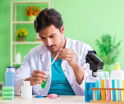 The Chemist Testing Soap In The Lab Stock Image Image Of Bottle Microscope