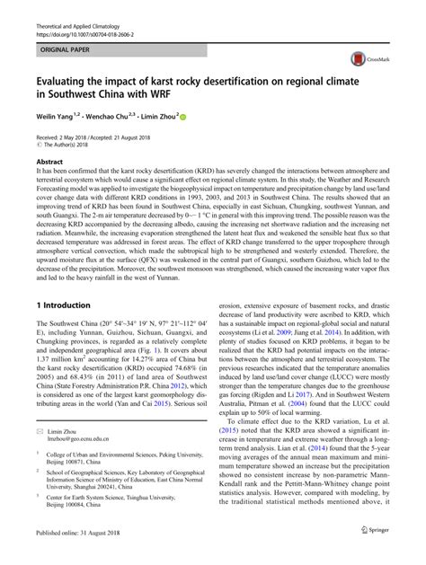 Pdf Evaluating The Impact Of Karst Rocky Desertification On Regional Climate In Southwest