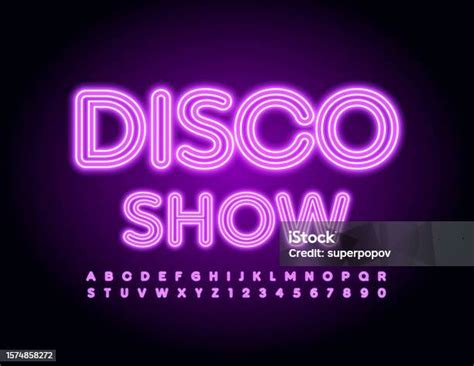 벡터 밝은 배너 디스코 쇼입니다 트렌디한 네온 알파벳 문자와 숫자 세트 공연에 대한 스톡 벡터 아트 및 기타 이미지 공연 공휴일 광고 Istock