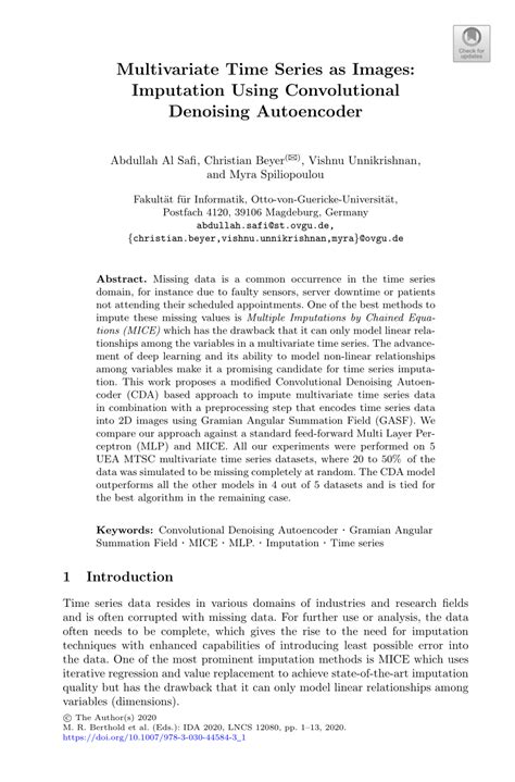 Pdf Multivariate Time Series As Images Imputation Using