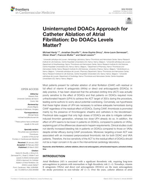 Pdf Uninterrupted Doacs Approach For Catheter Ablation Of Atrial Fibrillation Do Doacs Levels