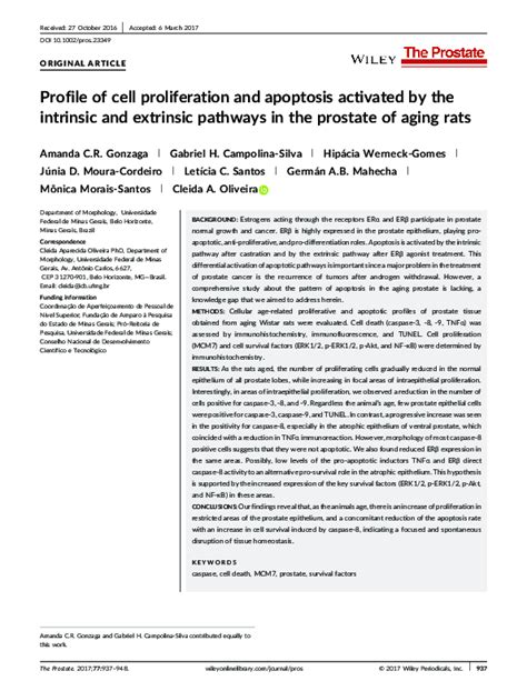 Pdf Profile Of Cell Proliferation And Apoptosis Activated By The Intrinsic And Extrinsic