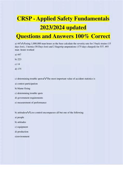Crsp Applied Safety Fundamentals 2023 2024 Updated Questions And