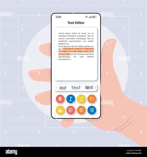 Text Editor Smartphone Interface Vector Template Mobile App Page Color Design Layout Phrases