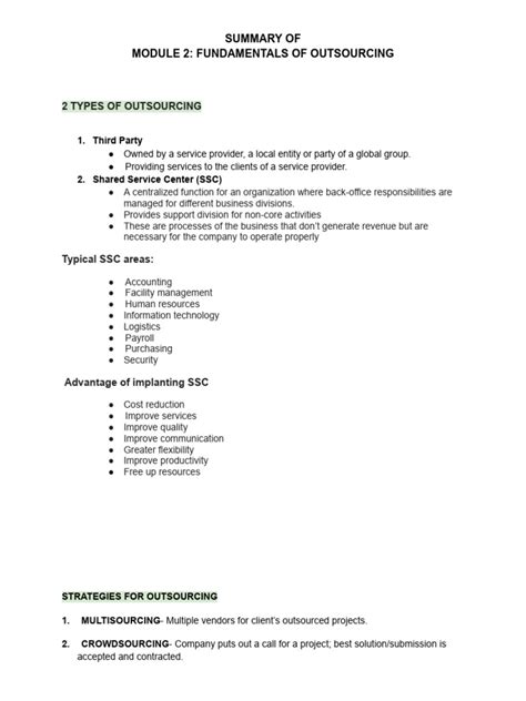 Module 2 Summary Pdf Outsourcing Business