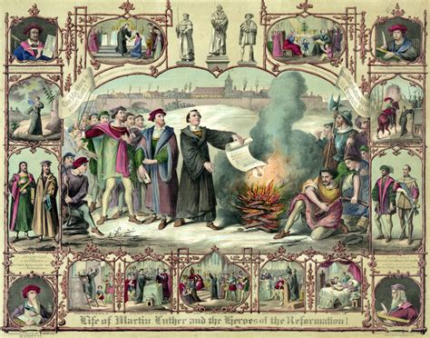 Life Of Martin Luther Print Shows Luther Burning Papal Bull Of