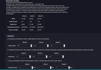 Answered Break Even Analysis The General Formula For Calculating Break Even Units Is Break Even