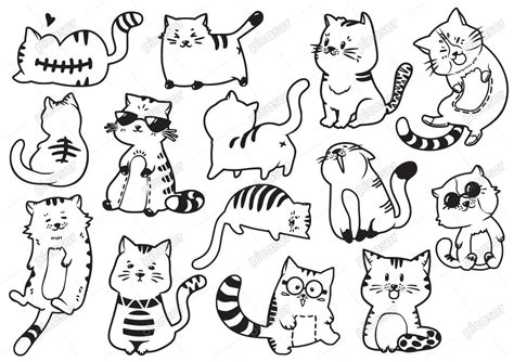 14 وکتور گربه کارتونی وکتور خطی گربه در حالتها و شخصیت های گوناگون
