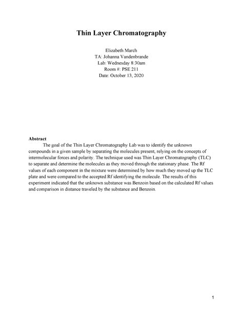 Thin Layer Chromatography Lab Report