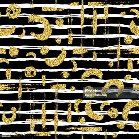 골드 반짝이 브러쉬 스트라이프 오 점 자리와 현대 완벽 한 패턴입니다 검은 바탕에 황금 백색 색깔입니다 손으로 그린 금속 질감 빛나는 불꽃 요소입니다 패션 현대적인