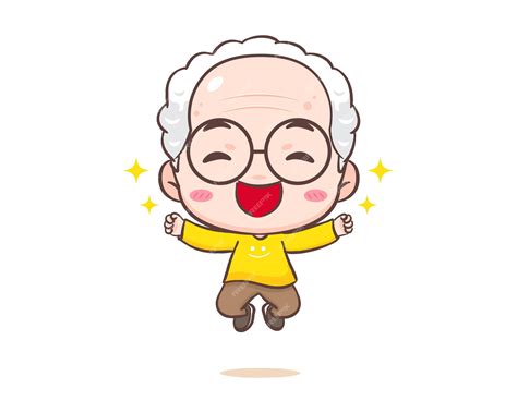 Premium Vector Cute Adorable Happy Grandfather Jumping Grandpa Hand