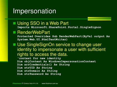 Ppt Impersonation Sso And Custom Web Parts Powerpoint Presentation Id3422727