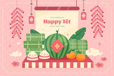 Free Vector Flat Background For Tet New Year Celebration