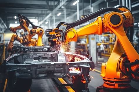 welding robotics automatic arms machine in intelligent factory stock