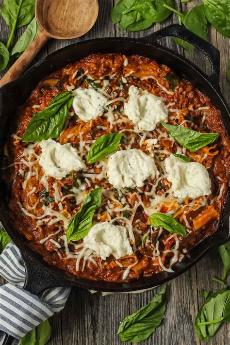 Skillet Lasagna With Spinach And Mushrooms Recipe Cart Recipe Cart