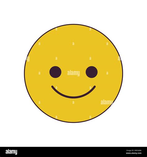 Positive Smiling Emoticon Flat Line Color Isolated Vector Object Stock