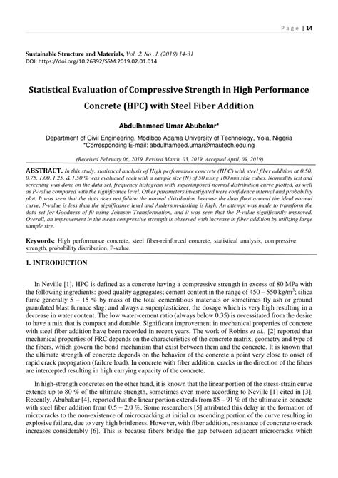 Pdf Statistical Evaluation Of Compressive Strength In High Performance Concrete Hpc With
