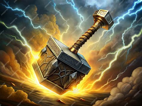 Thors Hammer Mjolnir With Lightning Strike Premium Ai Generated Vector