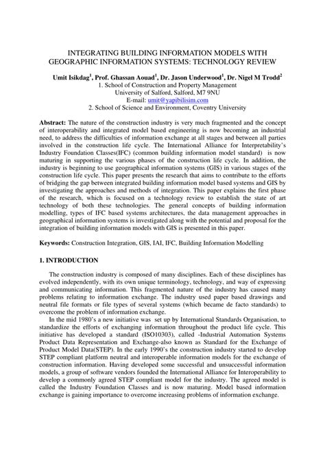 Pdf Integrating Building Information Models With Geographic