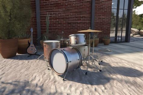 premium ai image drum set on stage in a concert hall neural network ai generated