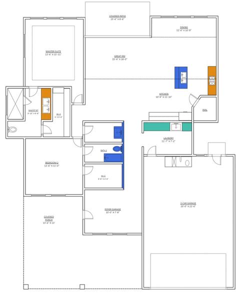 2 Bedroom One Floor House Plan EdrawMax Free Editbale Printable One