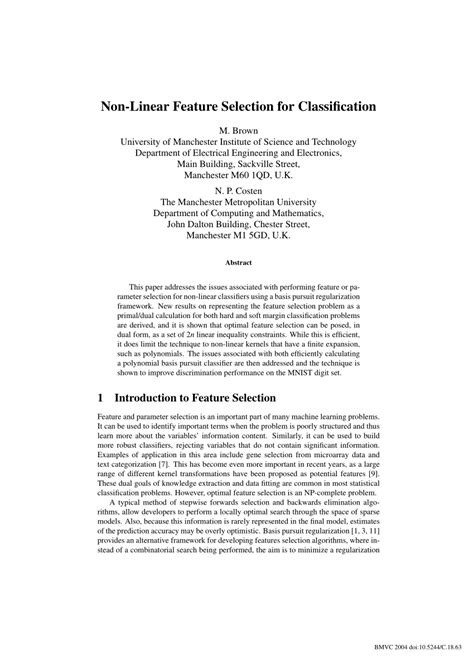 pdf non linear feature selection for classification