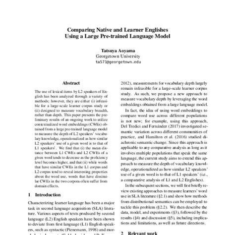 Comparing Native And Learner Englishes Using A Large Pre Trained Language Model Acl Anthology