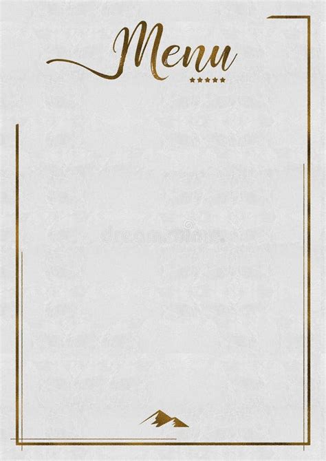 Restaurant Menu White Background With Embossed Golden Letters And Lines