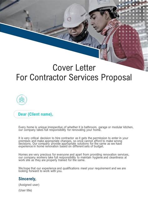Cover Letter For Contractor Services Proposal One Pager Sample Example