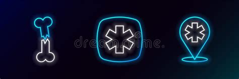 Set Line Location Hospital Human Broken Bone And Emergency Star Of