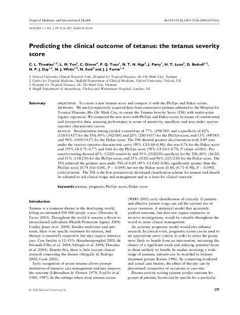 Pdf Predicting The Clinical Outcome Of Tetanus The Tetanus Severity Score