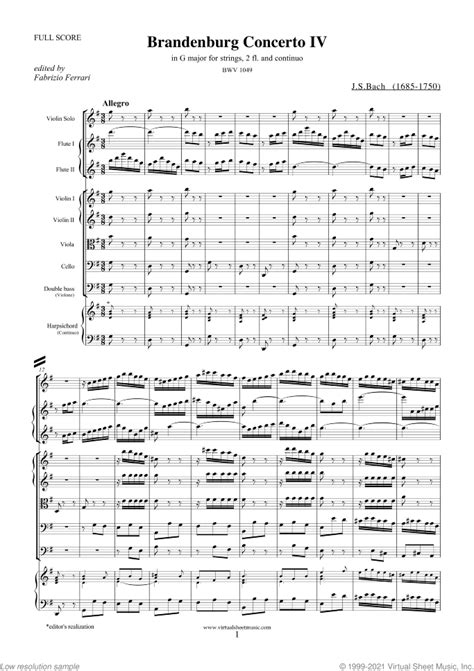 Bach Brandenburg Concerto Iv Fscore Sheet Music For 2 Fl Strings