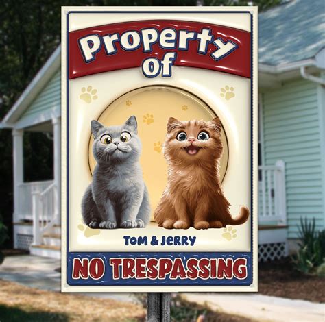 No Trespassing Cat Version Personalized Metal Sign Macorner