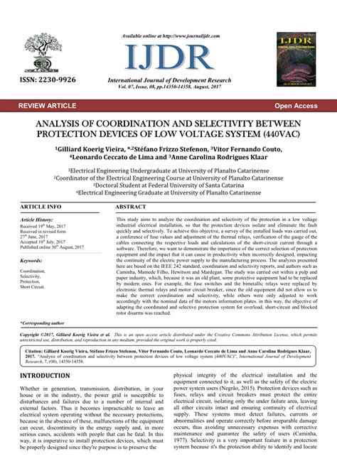 Pdf Analysis Of Coordination And Selectivity Between Protection Devices Of Low Voltage System