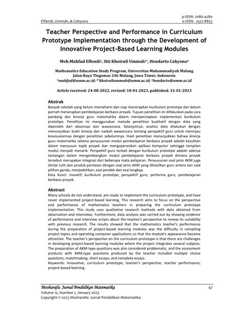 Pdf Teacher Perspective And Performance In Curriculum Prototype Implementation Through The